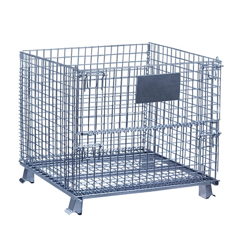 China Warehouse Folding Steel Wire Mesh Metal Cage Storage Container ...